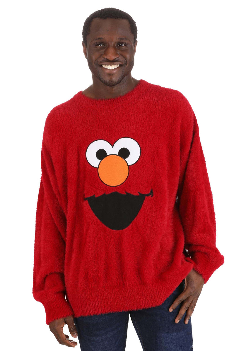 Adult Sesame Streets Fuzzy Elmo Oversized Sweater | Exclusive Sweaters ...